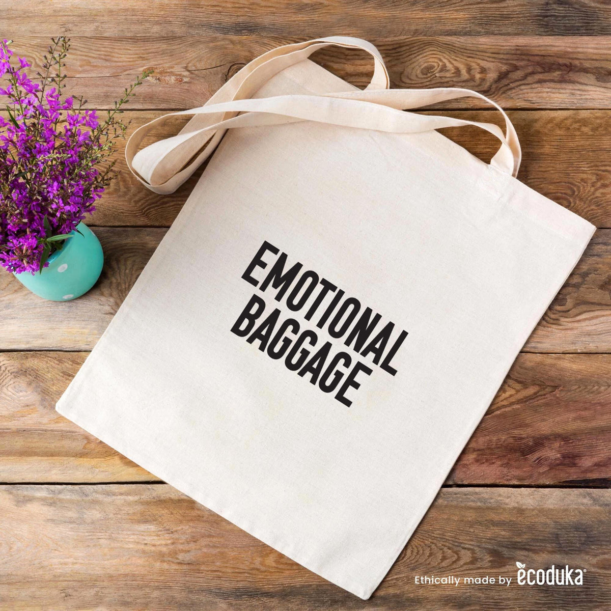Emotional Baggage Cotton Tote Bag | Simple Slogan Bag by Ecoduka